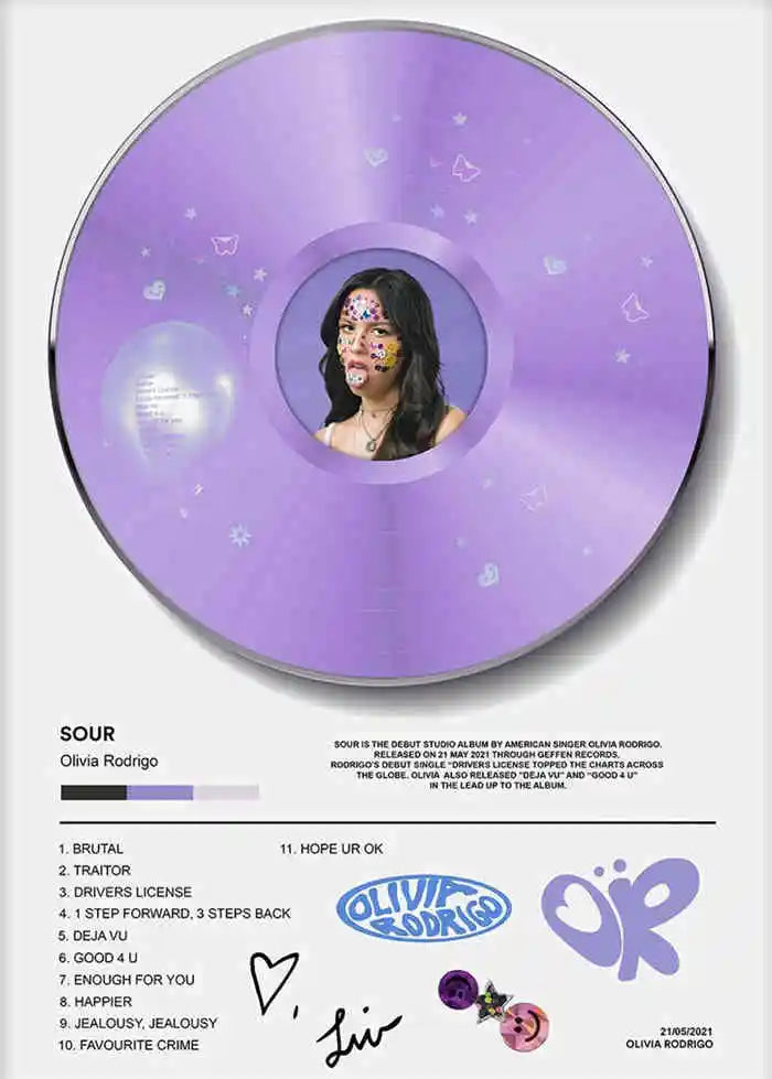 Olivia Rodrigo Sour Disc Minimalist Album Poster – Aesthetic Wall Decor