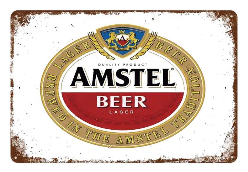 Amstel Lager Beer Logo Vintage Metal Bar Sign Poster – Aesthetic Wall Decor