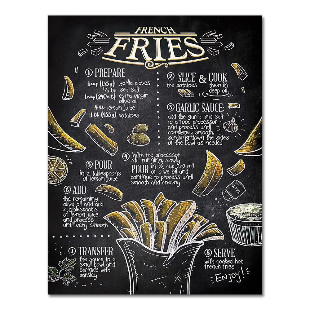 French Fries Cafe Diner Retro Recipe Wall Art Poster – Aesthetic Wall Decor