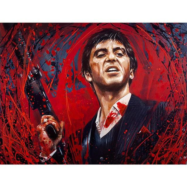 Scarface Final Scene Red Movie Painting Poster – Aesthetic Wall Decor