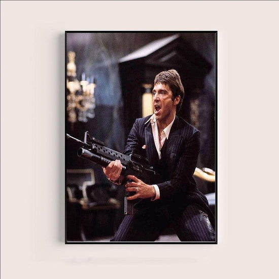 Scarface Tony Montana Final Scene Machine Gun Poster – Aesthetic Wall Decor