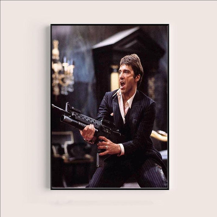 Scarface Tony Montana Final Scene Machine Gun Poster – Aesthetic Wall Decor